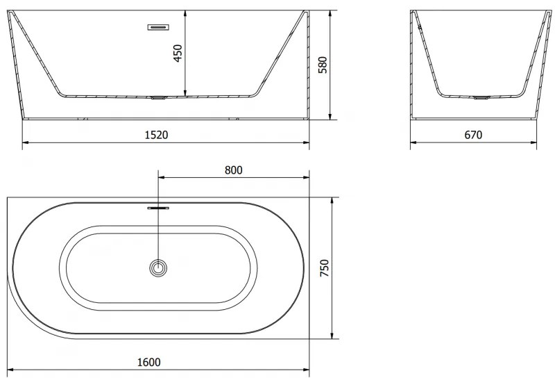 Mexen Mia, volně stojící rohová vana, pravá, 160 x 75 cm, bílá, broušený grafit přepad, 52691607500P-95