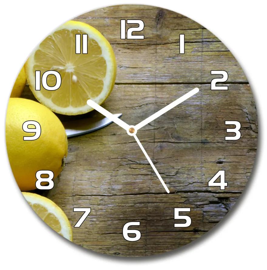 Wallmuralia Skleněné hodiny na stěnu Citrony na stromě fi 30 cm