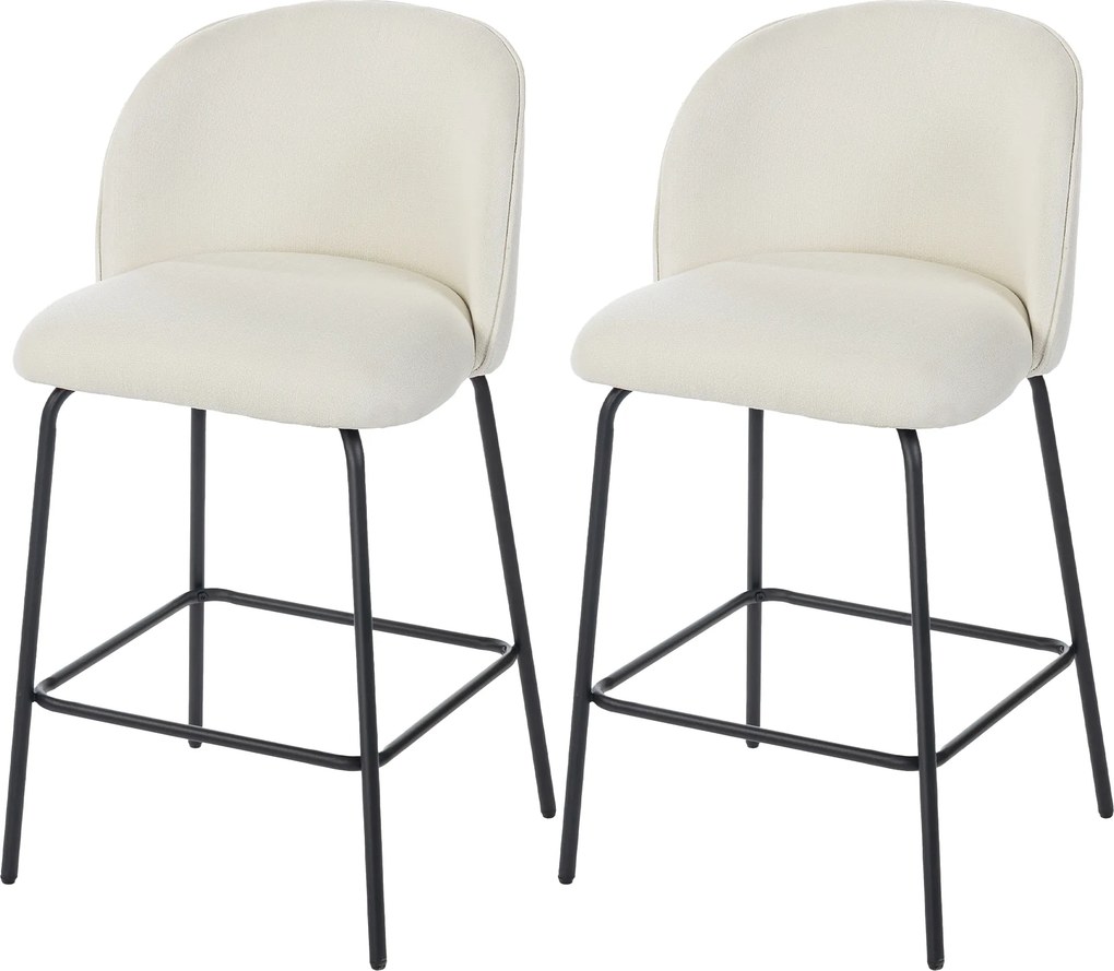 HOMCOM Set 2 barových židlí, barové židle, opěrka nohou a opěradlo, látka v lněném vzhledu, výška sedáku 68 cm, krémové
