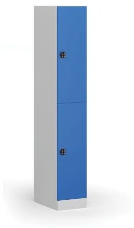 Šatní skříňka s úložnými boxy, 2 boxy, 1850 x 300 x 500 mm, kódový zámek, modré dveře