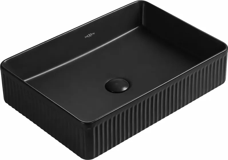 Mexen Grovo umyvadlo na desku rýhované 50 x 34 cm, černá matná - 22305085