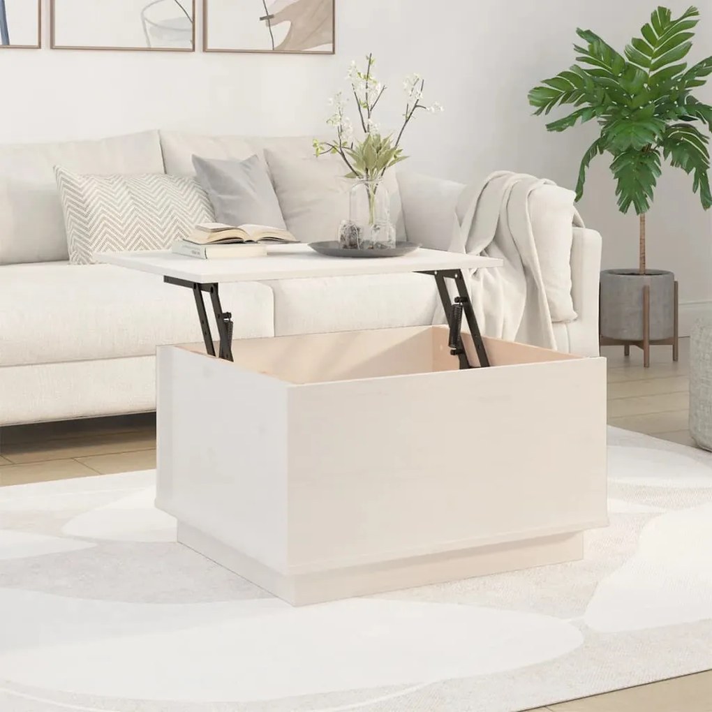 Konferenční stolek bílý 60 x 50 x 35 cm masivní borové dřevo - Default Title