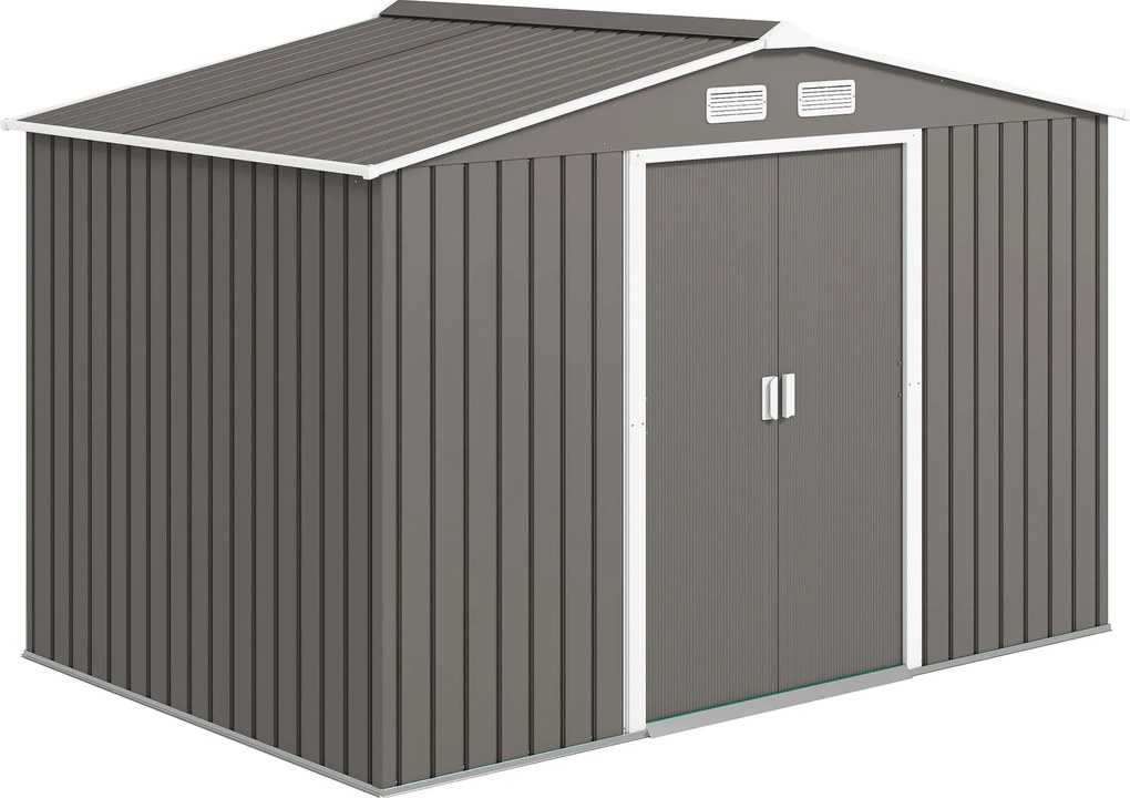 Zahradní kůlna Outsunny 4,9 m² s pultovou střechou, posuvné dveře, základy, 277 x 195 x 192 cm, kůlna z pozinkované oceli, odolná vůči počasí, pro zah