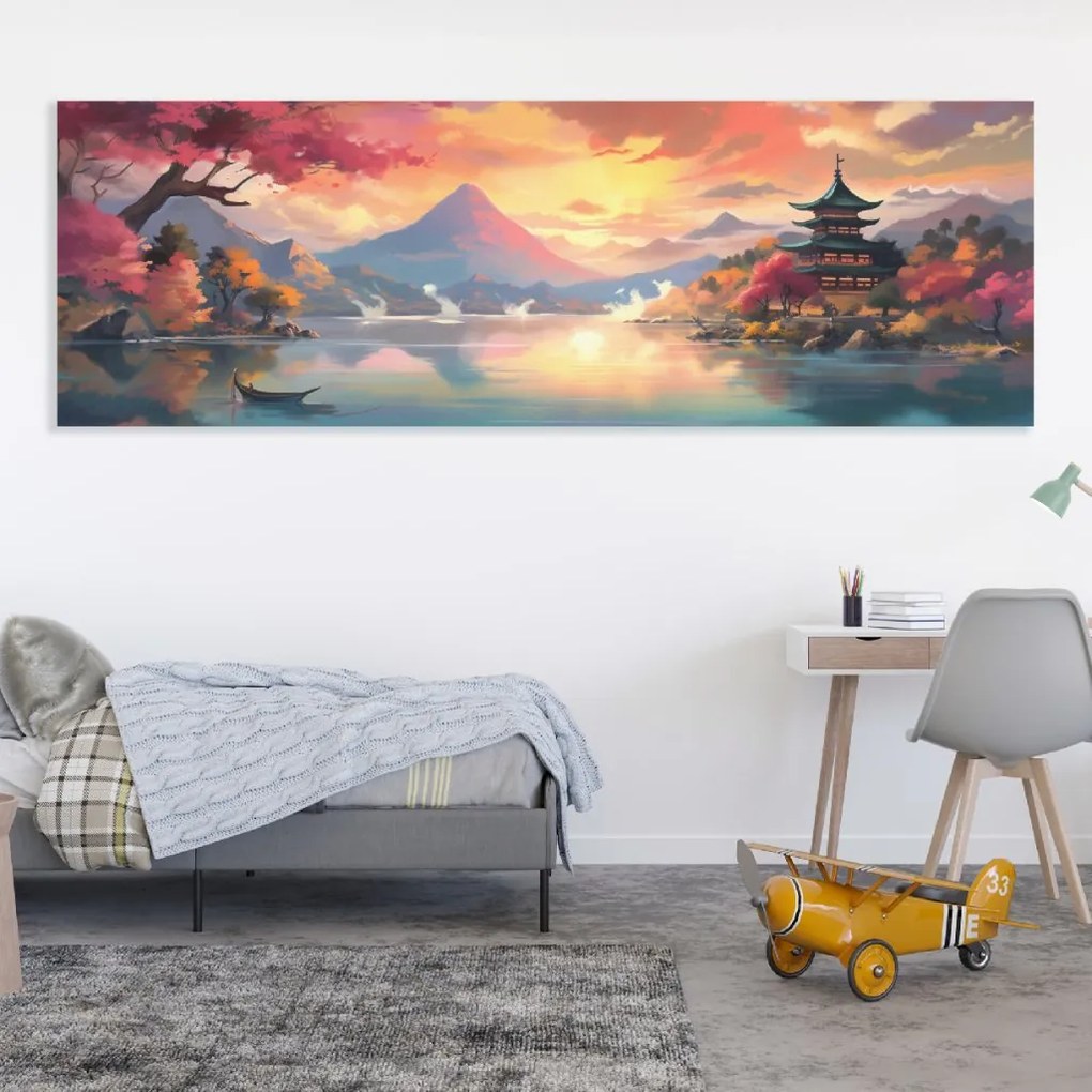 Obraz na plátně - Japonský chrám u vody FeelHappy.cz Velikost obrazu: 210 x 70 cm