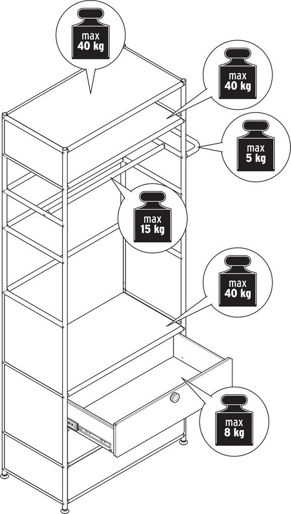 Tchibo - Kovová šatní skříň »Cn3« s šatní tyčí a 3 zásuvkami - barva: bílá