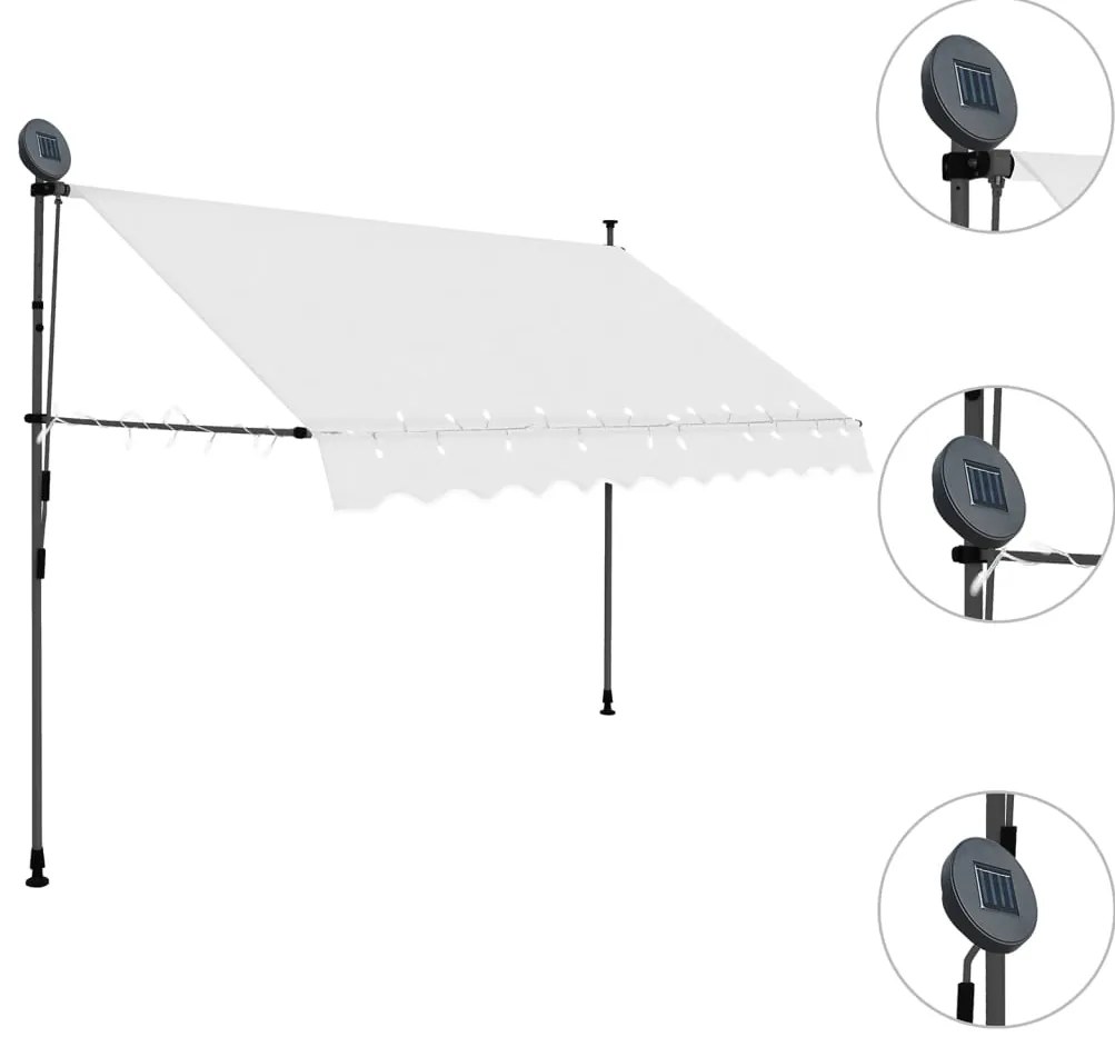 vidaXL Marketos Ručně zatahovací markýza s LED světlem 300 cm krémová