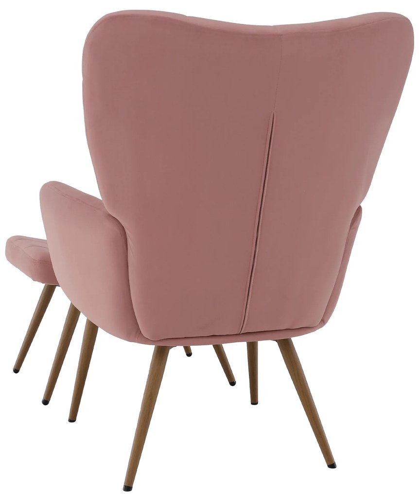Relaxační křeslo ušák s podnožkou LUMEN - růžová Velvet látka
