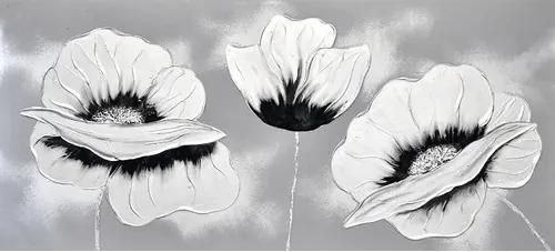 Obraz na plátně, ručně malovaný Stříbrné květy II 55x120cm