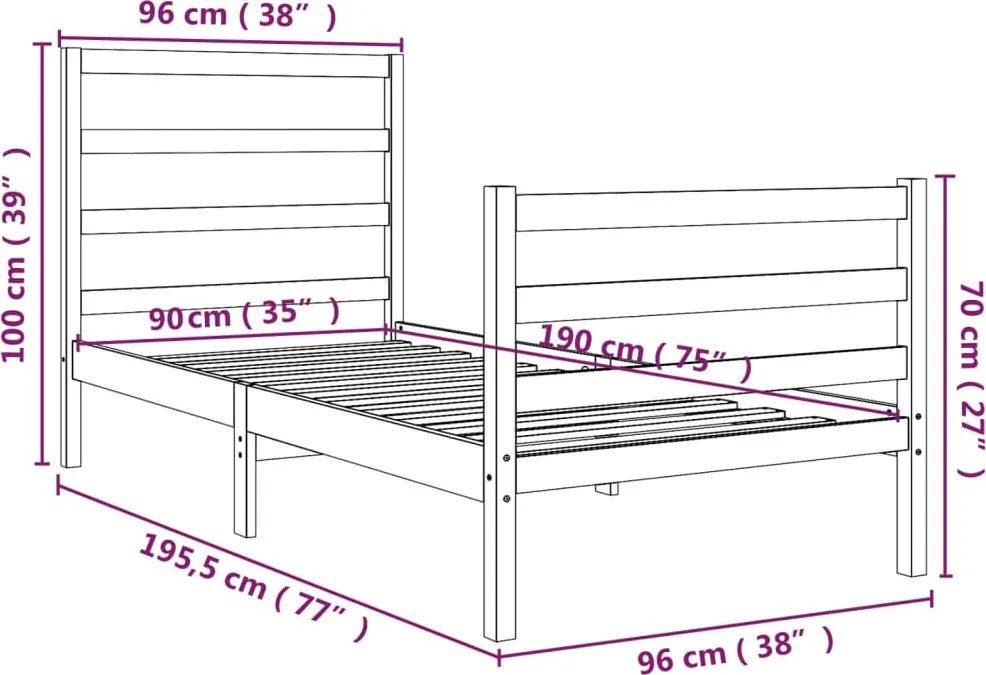 vidaXL Rám postele masivní borovice 90 x 190 cm Single [3103678] Barva: Přírodní