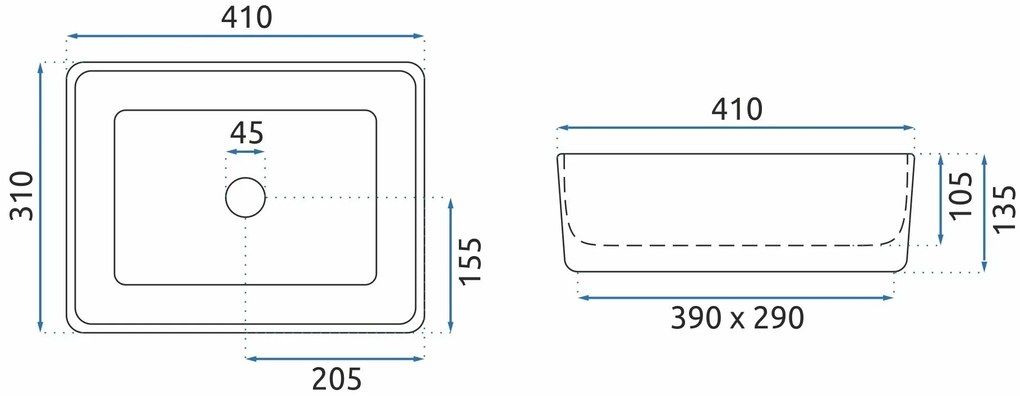 Rea Anita mini umyvadlo, 41 x 31 cm, bílá, REA-U0952