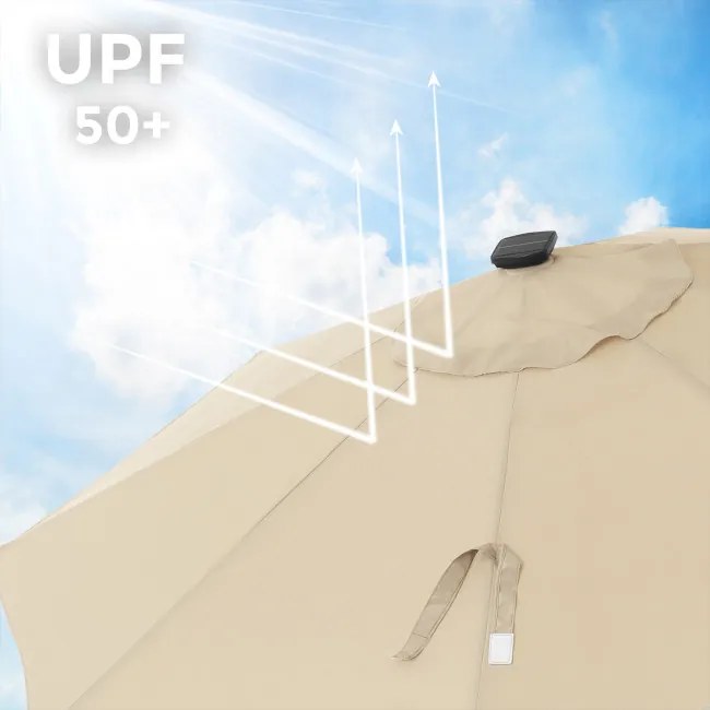 Sonnenschirm mit LED-Solar-Beleuchtung beige