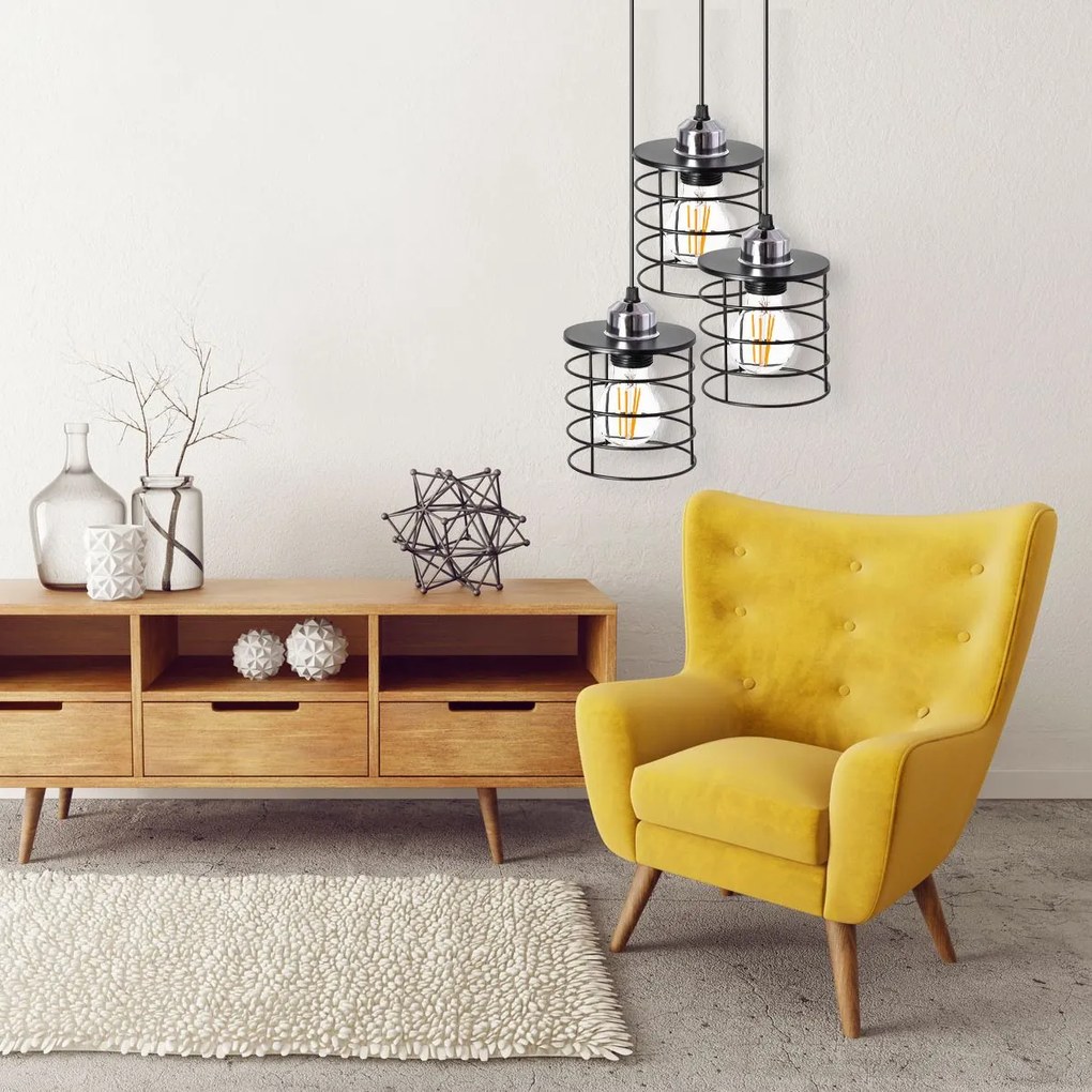 Toolight - Stropní lampa závěsná trojitá kovová 3xE27 392204, černá, OSW-04003