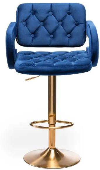 Barová židle STOCKHOLM na zlaté podstavě - modrý velur