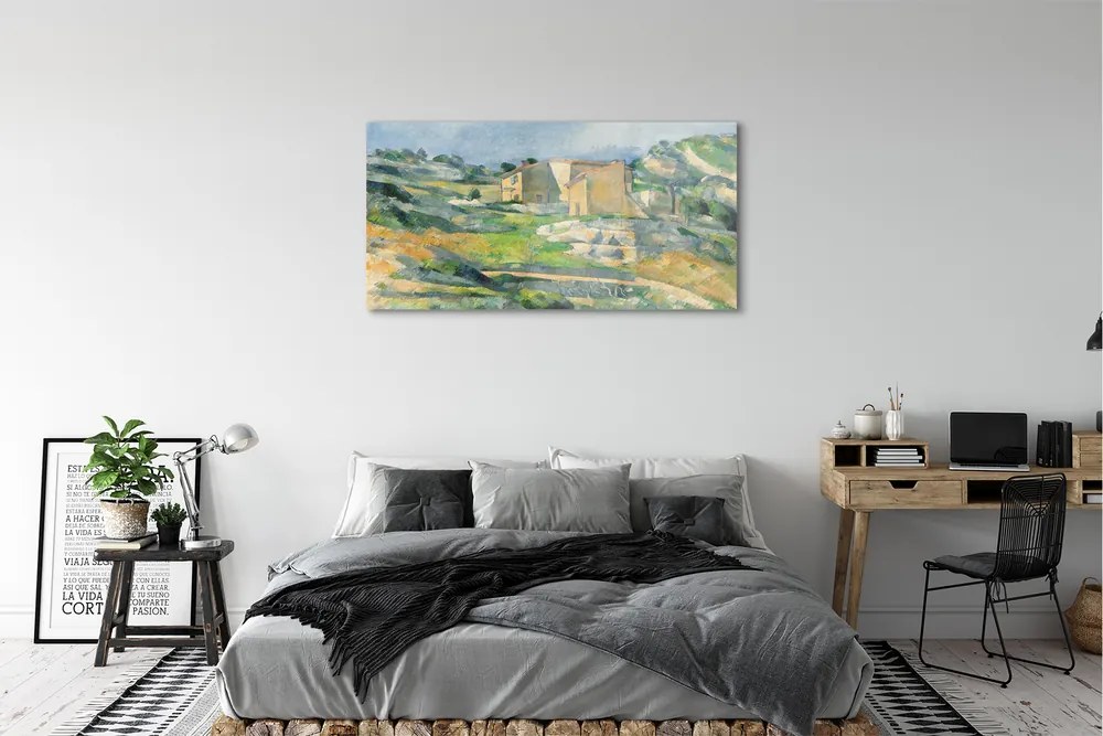 akrylový obraz Art maloval dům na kopci 125x50 cm