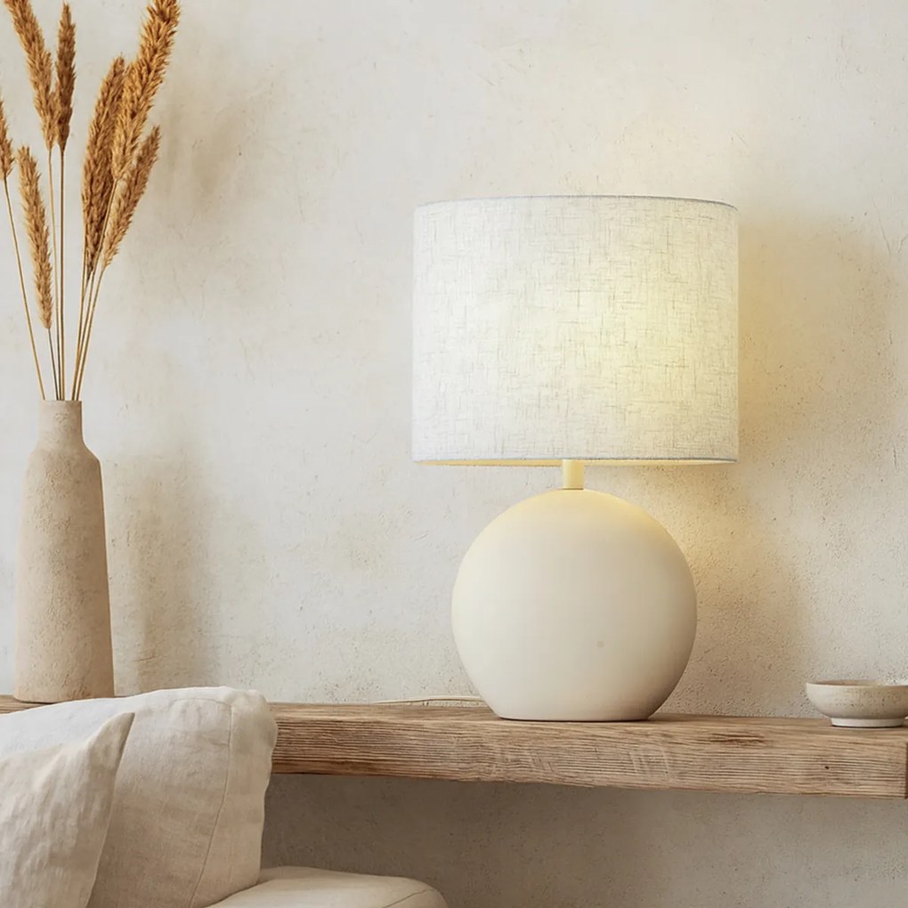 Japandi stolní lampa béžová s lněným stínidlem - Timo