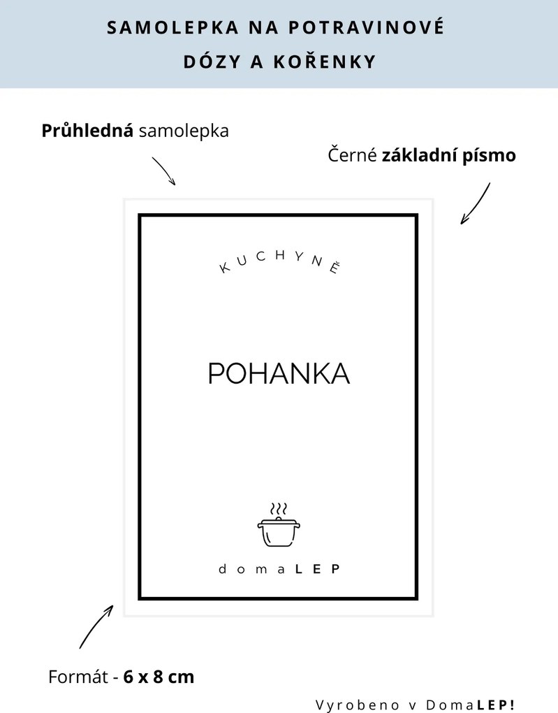 POHANKA – průhledná samolepka na dózu, základní písmo, 6 × 8 cm | DomaLEP