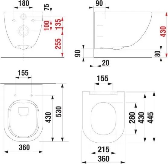 Závěsné WC + prkénko MIO + tlačítko DUAL + podomítkový modul + podložka