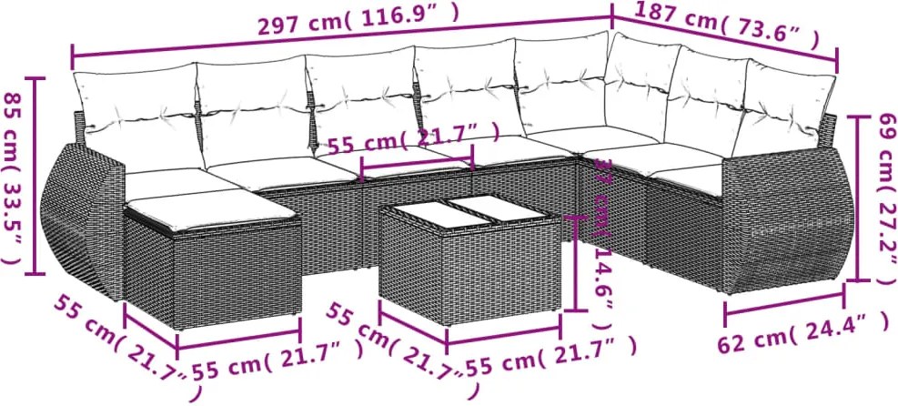 9dílná zahradní sedací souprava s poduškami černá polyratan 3254102
