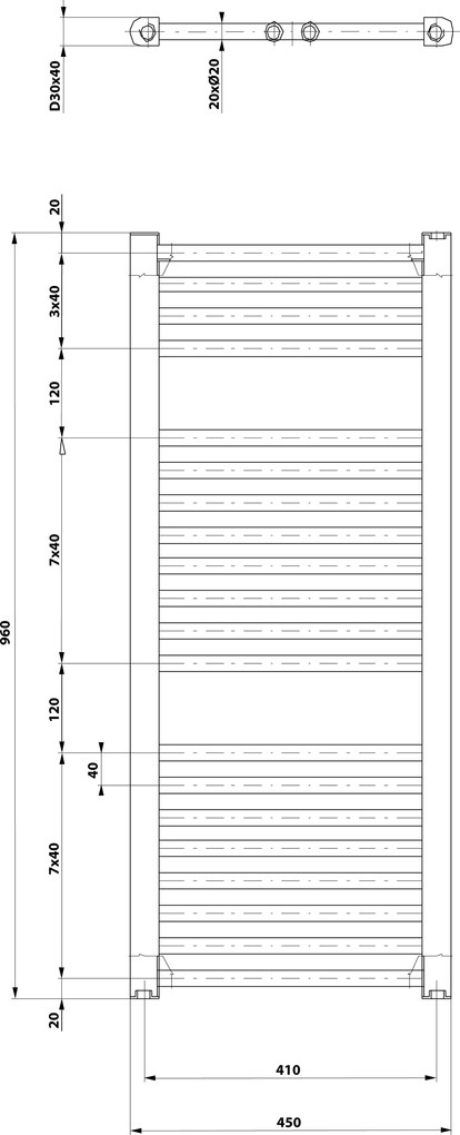 Aqualine Direct otopné těleso rovné boční připojení 450 x 960 mm černá mat ILR94B