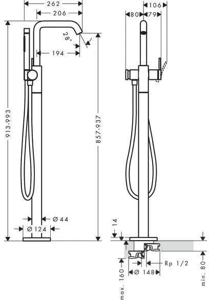 Hansgrohe Tecturis S Vanová baterie volně stojící, chrom 73440000