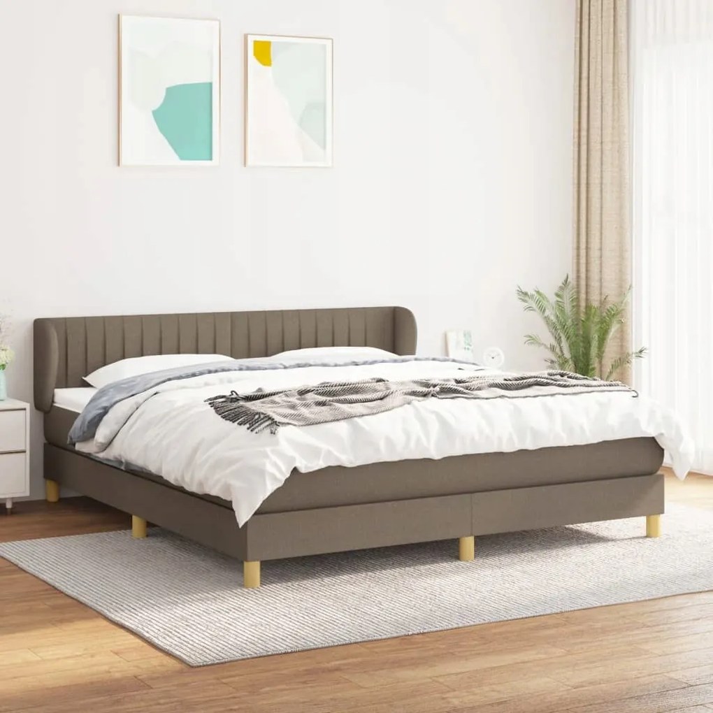 Box Spring Postel S Matrací Textil Taupe Svislé pruhy 180 x 200 cm