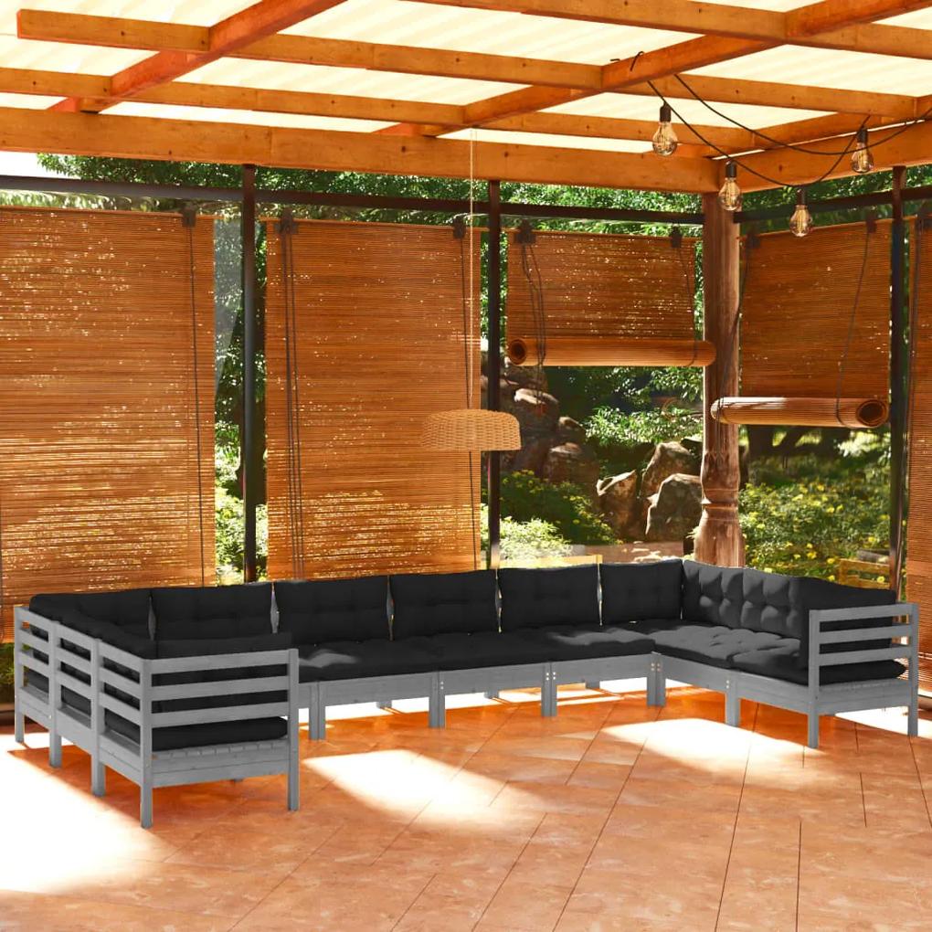 10dílná zahradní sedací souprava s poduškami šedá borovice,  3097333