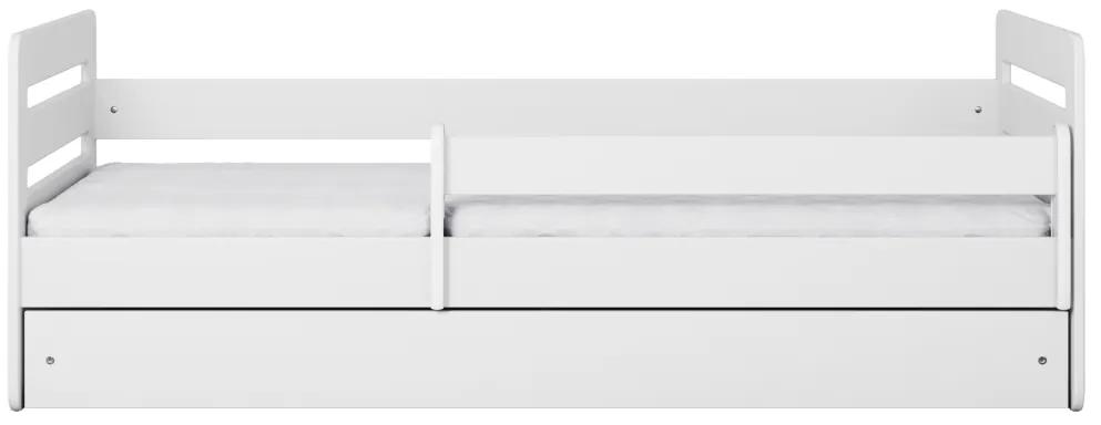 Benlemi Bílá postel pro děti TOMI s bočnicí Zvolte rozměr: 80x160 cm, Zvolte matraci: Bez matrace, Zvolte šuplík: Bez šuplíku