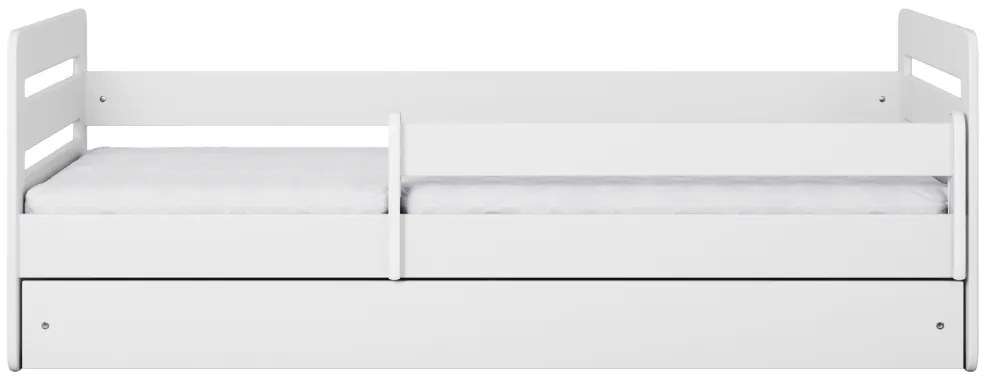 Benlemi Bílá postel pro děti TOMI s bočnicí Zvolte rozměr: 80x180 cm, Zvolte matraci: Bez matrace, Zvolte šuplík: Se šuplíkem