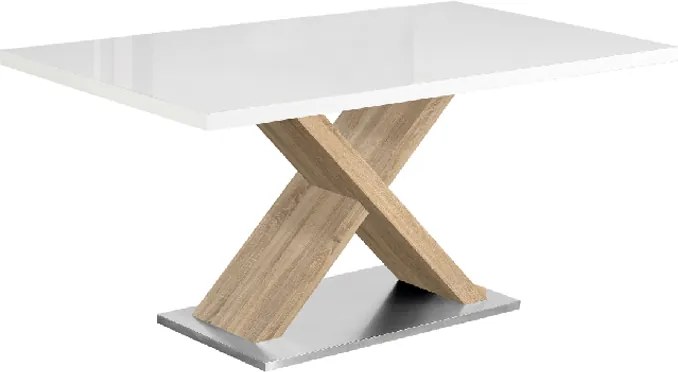Jídelní stůl, bílá s vysokým leskem HG / dub sonoma, FARNEL