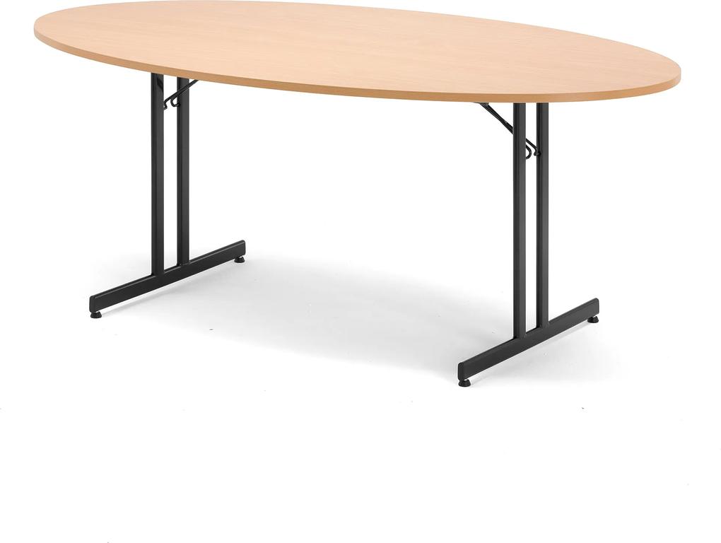 AJ Produkty Skládací stůl Emily, oválný, 1800x1000 mm, buk, černá