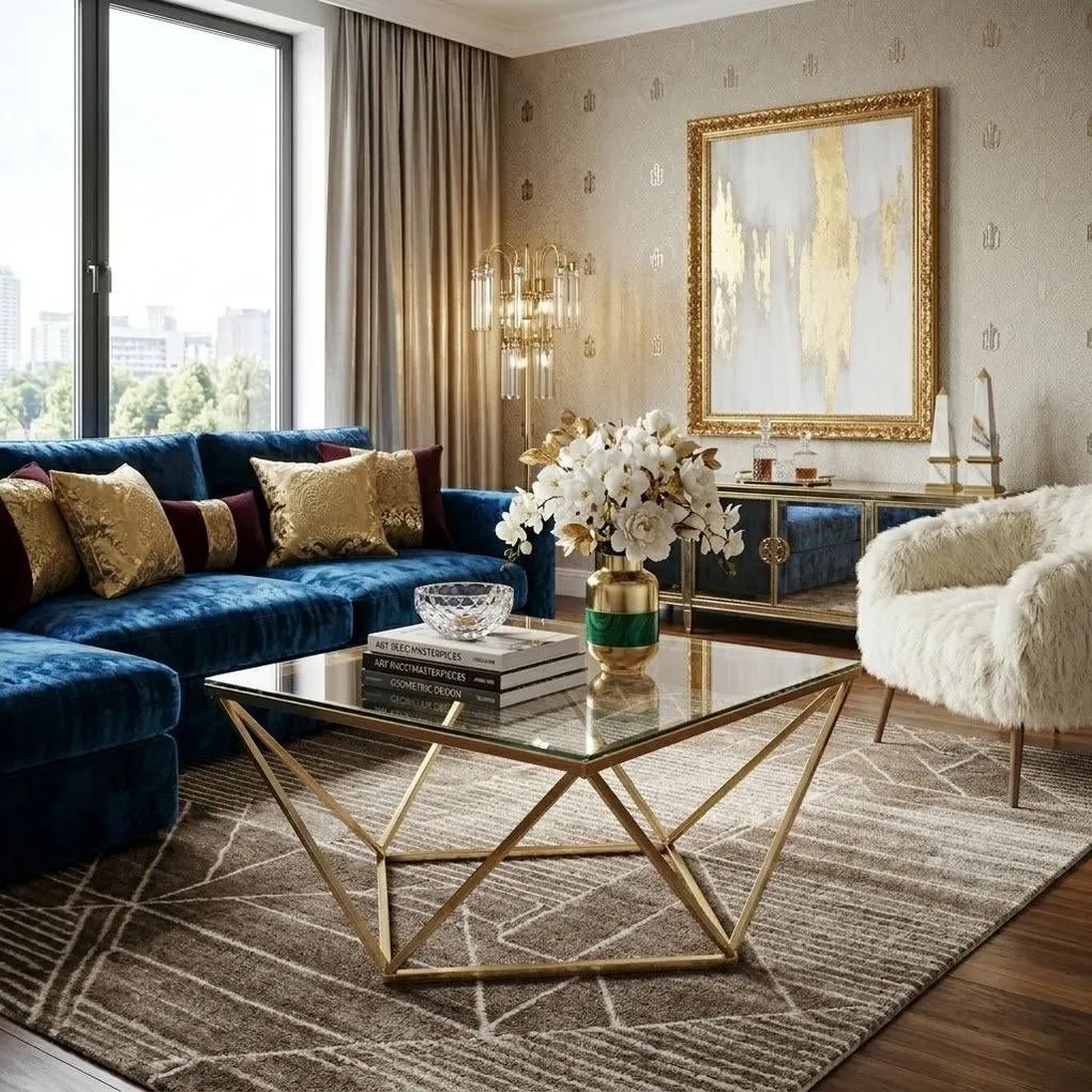 Tutumi Tutumi, skleněný konferenční stolek Glamour 80x80x45 CS-14G, zlatá, KRZ-06585