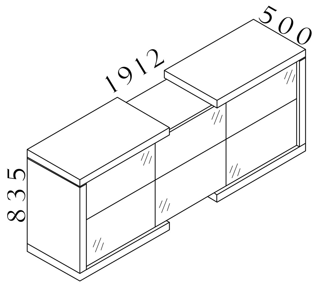 NABYTEK-DESIGNOVY.CZ - DL21921 - Manažerská skříň SOLID, 3 dvéřová, (2 patra polic ve všech sekcích), výška 83,5cm, délka 191,2cm, jilm royal/bílá