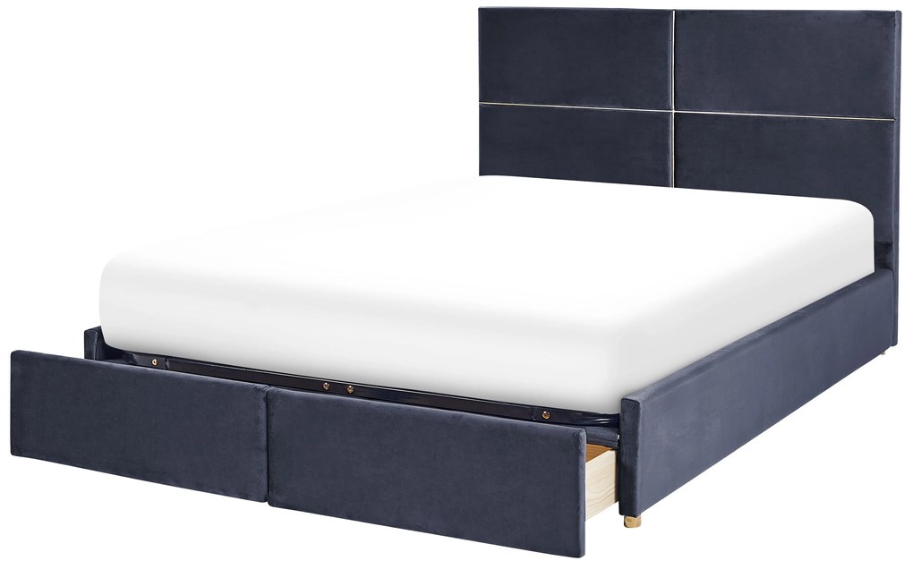 Sametová postel s úložným prostorem 180 x 200 cm černá VERNOYES Beliani