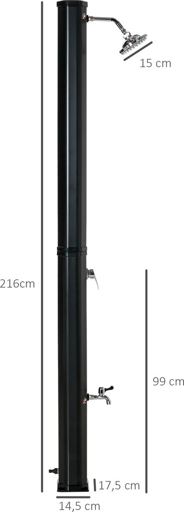 Outsunny 35L Solární Sprcha do Zahrady, na Pláž a K Bazénu s Integrovanou Sprchovou Hlavicí a Teploměrem, Studená a Teplá Voda až do 55°C, PVC, ABS, r