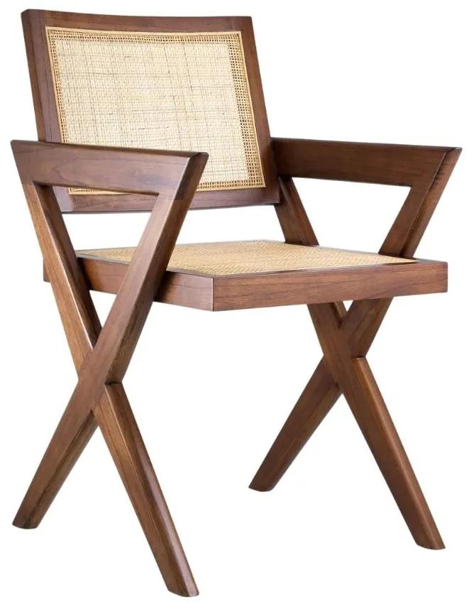 OnaDnes -20% Hnědá dřevěná jídelní židle Eichholtz Augustin s ratanovým výpletem