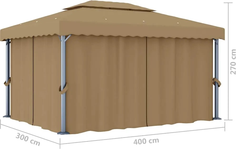 Altán se závěsy 4 x 3 m taupe hliník 3067050