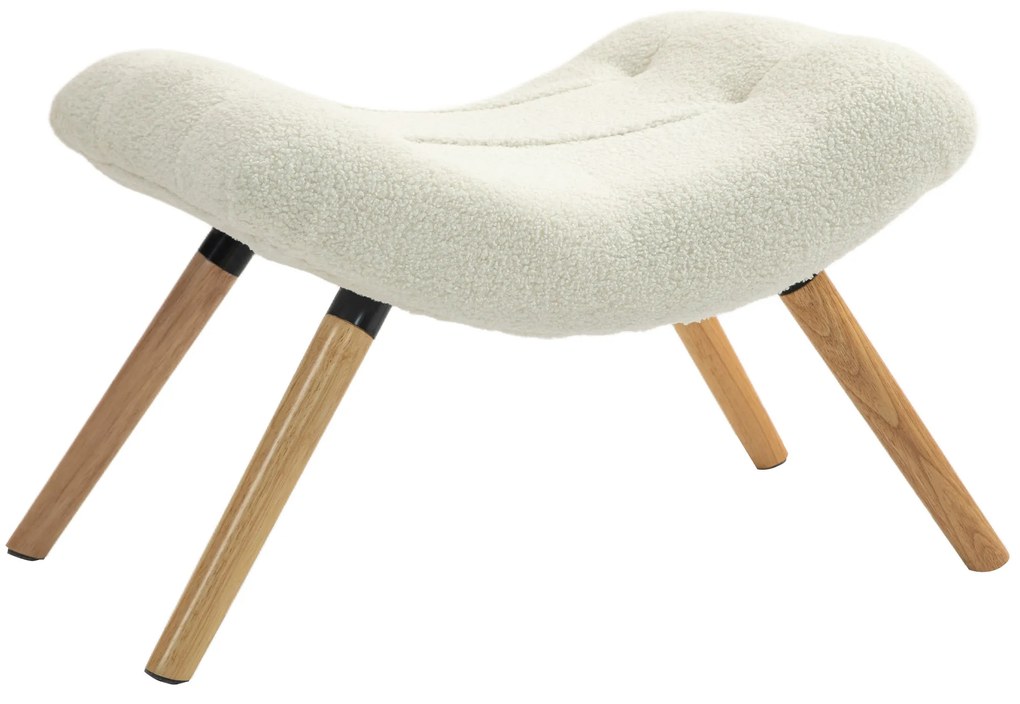 HOMCOM Moderner Fußhocker mit Fleece-Bezug und Holzbeinen, gepolstert, für Wohnzimmer, Schlafzimmer, Flur, Cremeweiß