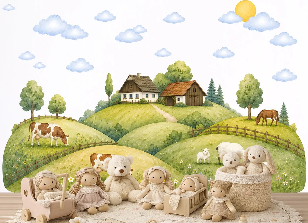Kopce louky farma samolepky na zeď pro děti arch 75 x 34 cm