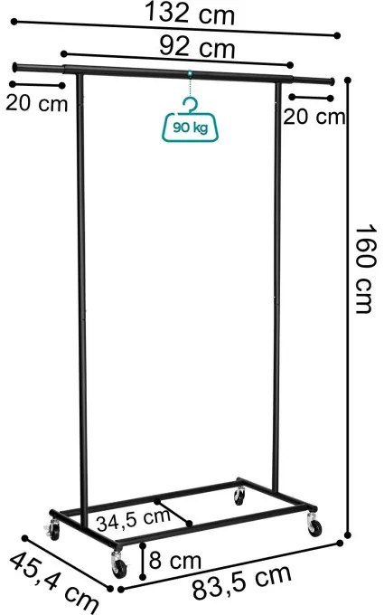 Věšákový stojan na kolečkách TAHIR černý