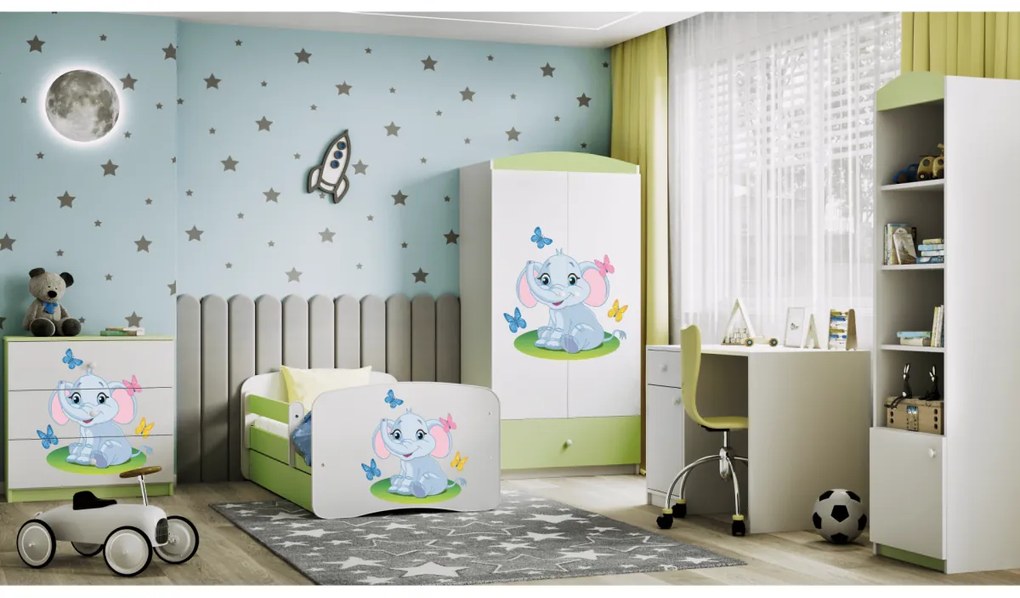 Dětská skříň Babydreams 90 cm slon s motýlky zelená