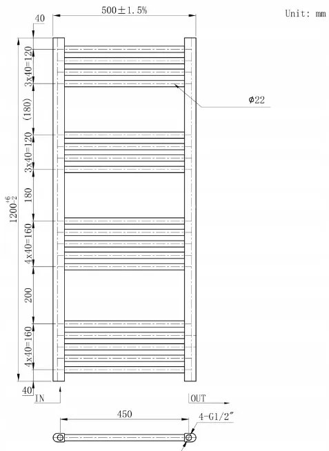 Gamma Erga Basic, topné těleso 1200x500 mm, 482 W, černá, ERG-LAV-BASIC-12050-BK
