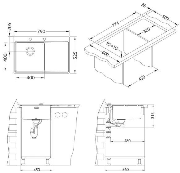 ALVEUS 1103610 - Kuchyňský dřez PURE 79x52,5 cm satin, levý