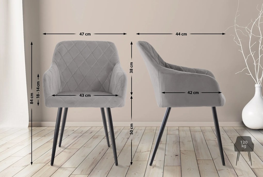 Sada 2 jídelních židlí Shila samet – šedá