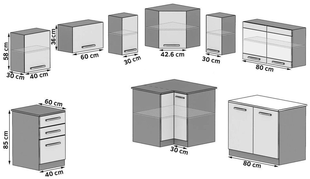 Kuchyňská linka Belini 360 cm královský eben
s pracovní deskou Lidia2