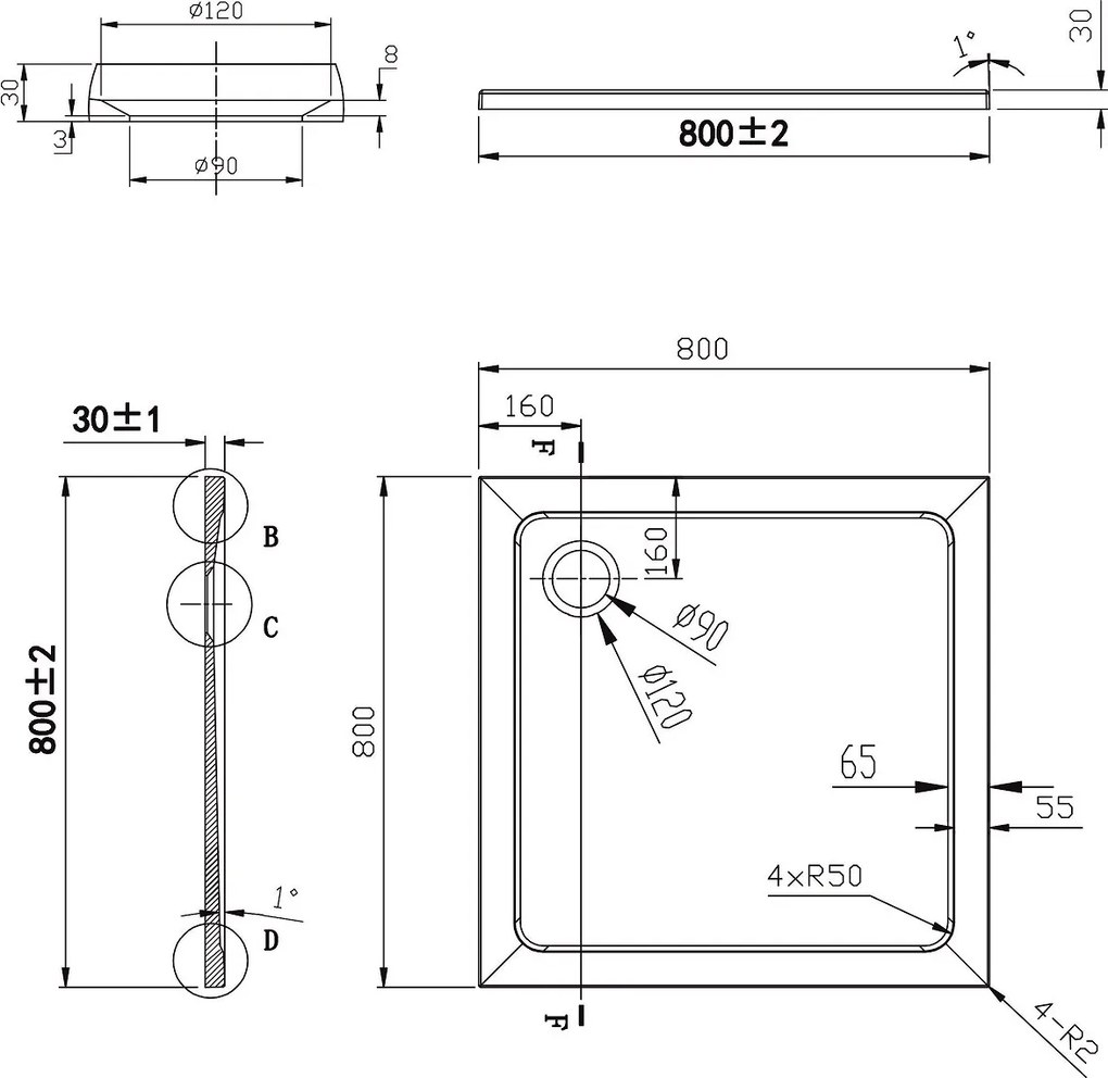Olsen Spa Venets 80 x 80 x 3 cm VANKCTVE80 sprchová vanička