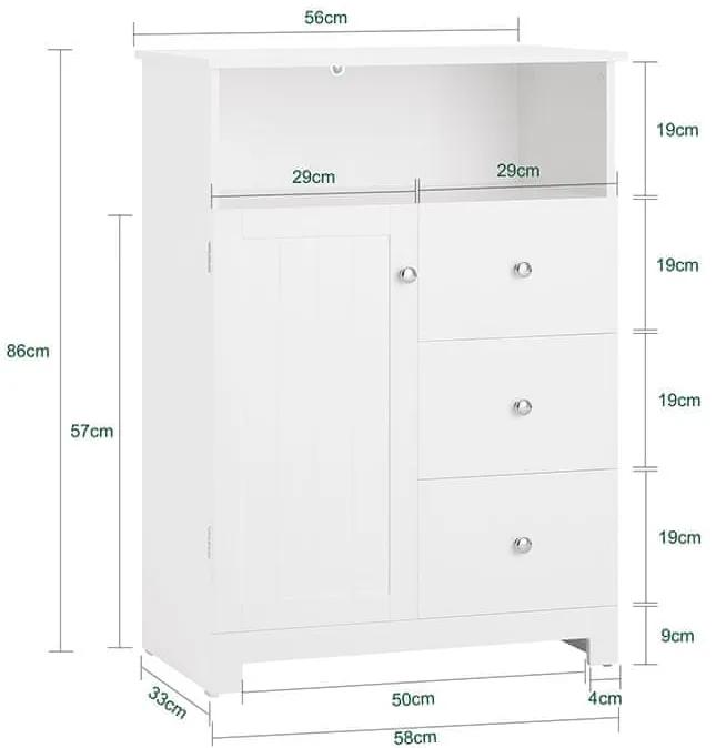 Sobuy SoBuy BZR107-W Koupelnová skříňka Komoda do koupelny Úložná skříňka Koupelnový nábytek Bílá 60x86x33cm