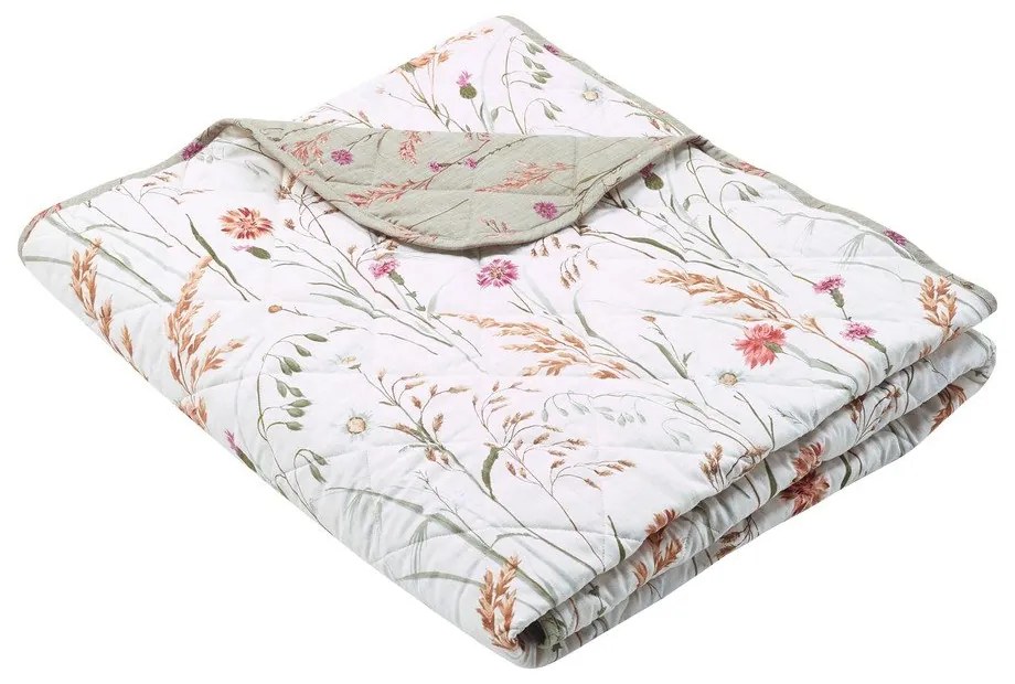 Zelený/béžový bavlněný prošívaný přehoz 200x220 cm Grasmere Floral – Catherine Lansfield