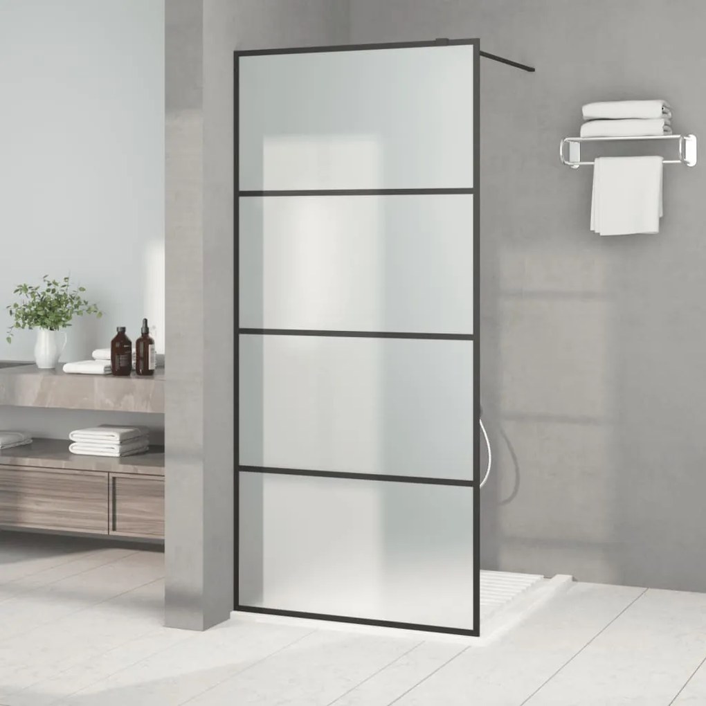 Sprchová zástěna walk-in černá 90 x 195 cm mléčné ESG sklo 152131