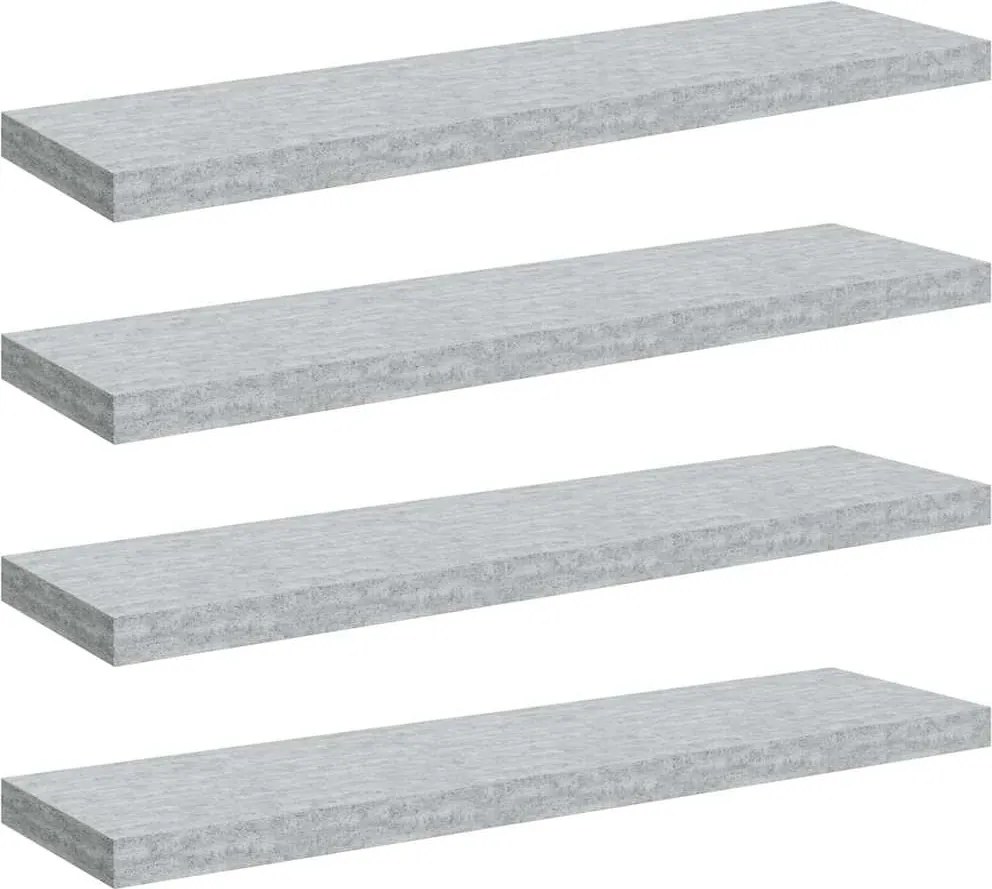 Plovoucí nástěnné police 4 ks betonově šedé 90x23,5x3,8 cm MDF 326605