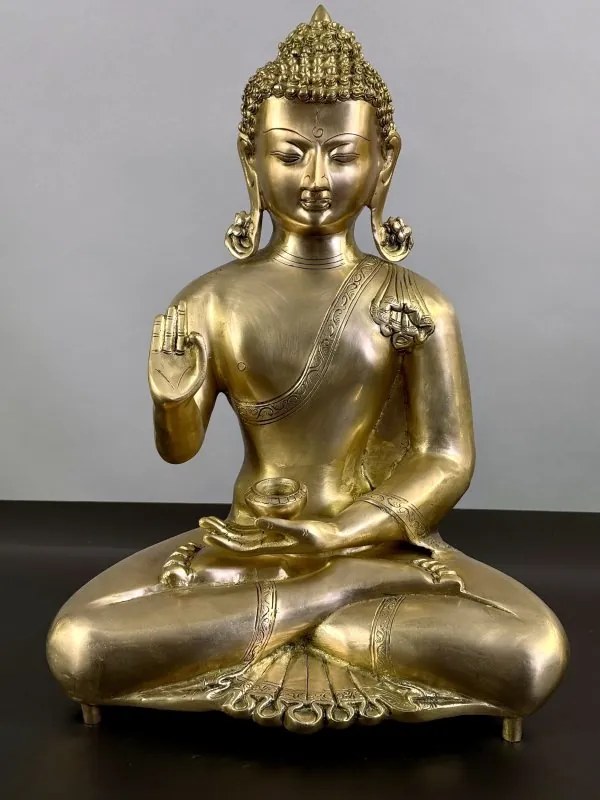 Kovová soška Buddha 49 cm (15 kg) – odlitek z Radžastánu, Indie